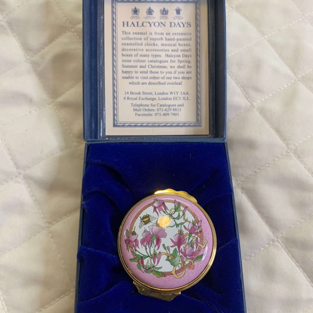 Halcyon Days Enamel Pill Box - New In Box - Gem